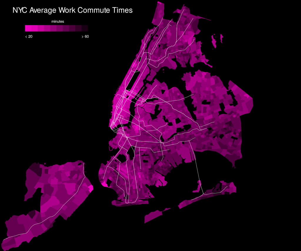NYC average work commute times - Vivid Maps