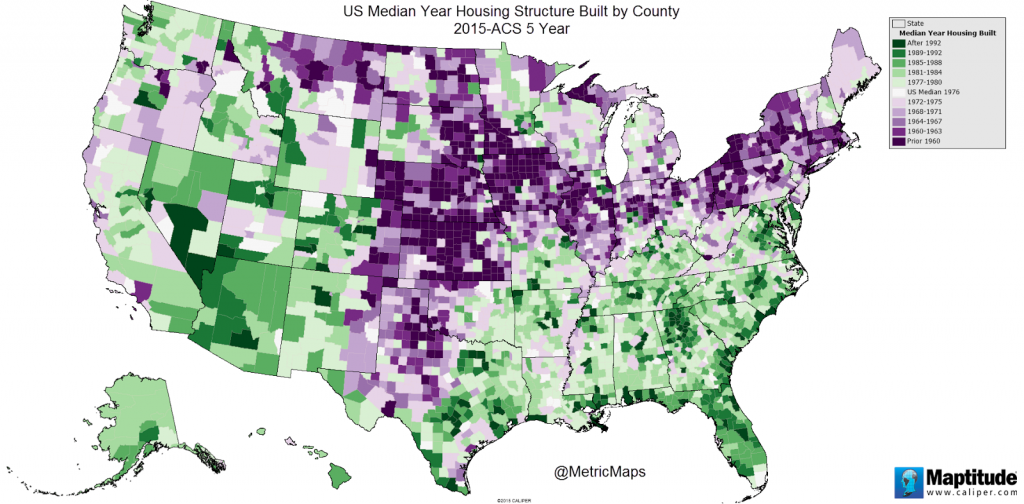 U.S. County Median Year Housing Structure Built - Vivid Maps