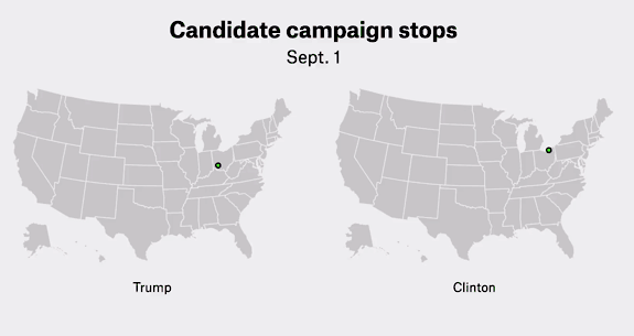 2016 Election: Candidate campaign stops - Vivid Maps