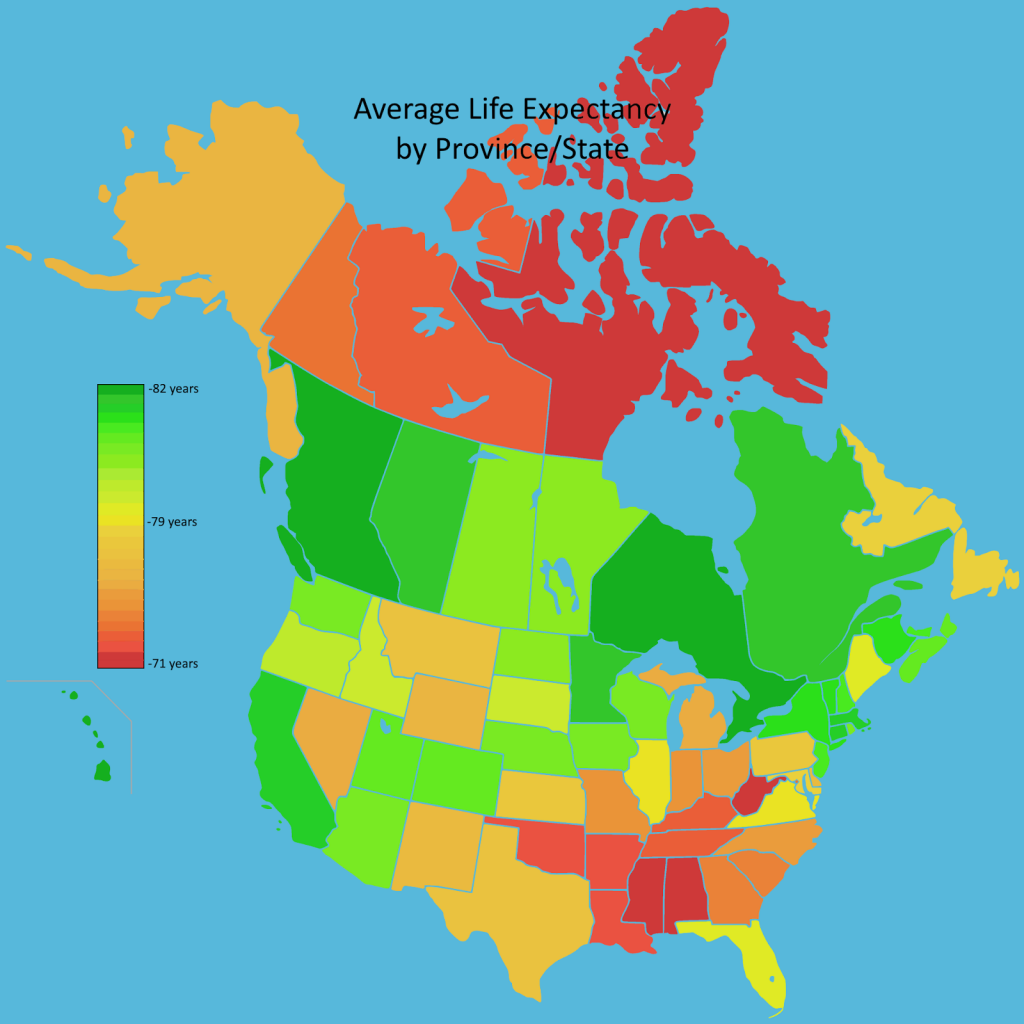 Average Life Expectancy by State and Province - Vivid Maps