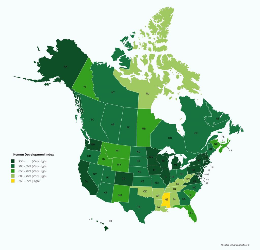 List of U.S. states & Canadian provinces by Human Development Index ...