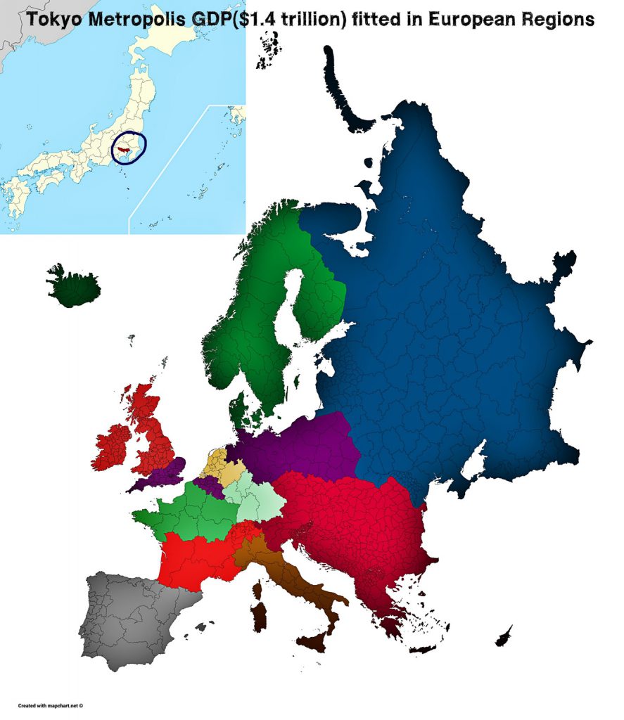 Tokyo Metropolis GDP ($1.4 trillion) fitted in European Regions - Vivid ...