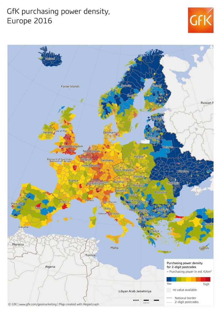 Europe's Purchasing Power Density, 2016 - Vivid Maps