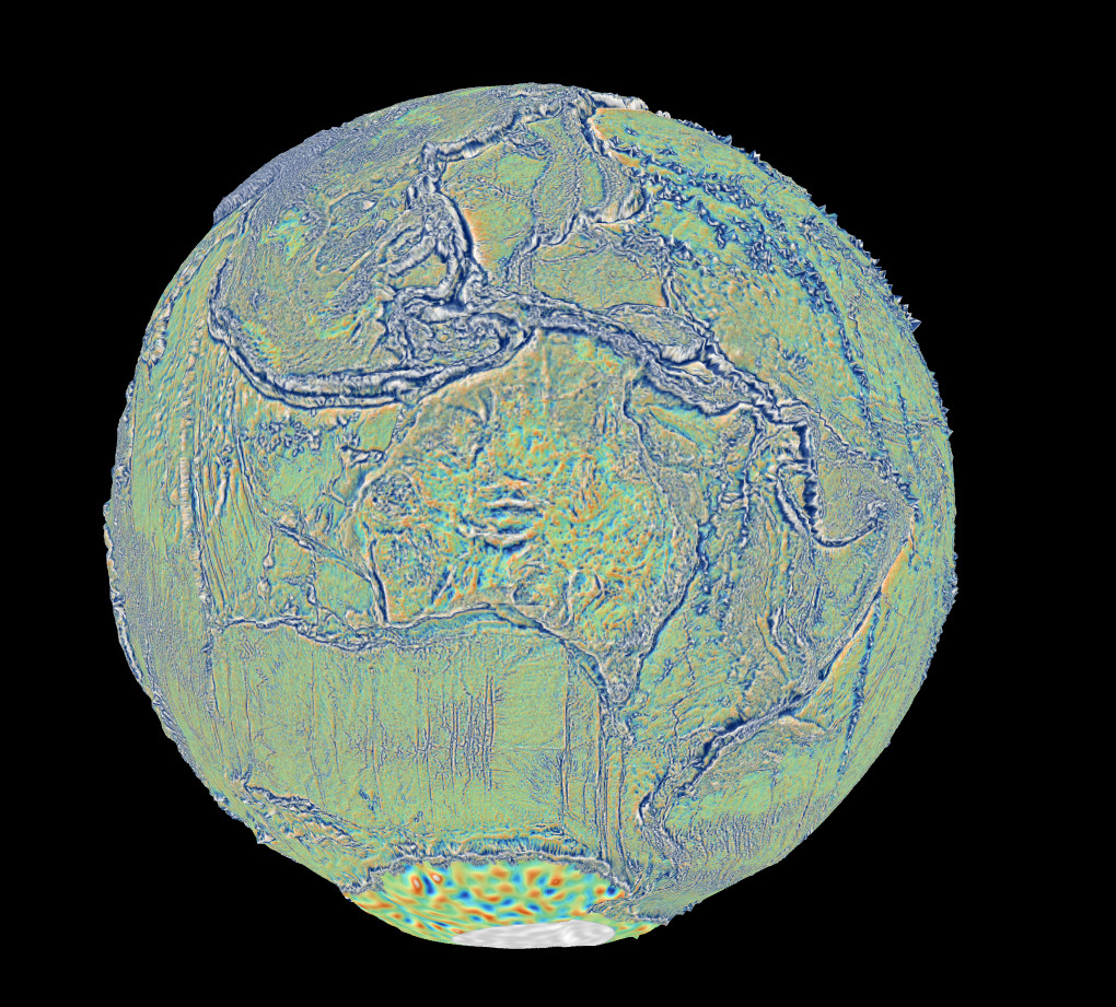 Global vertical gravity gradient visualisation - Vivid Maps