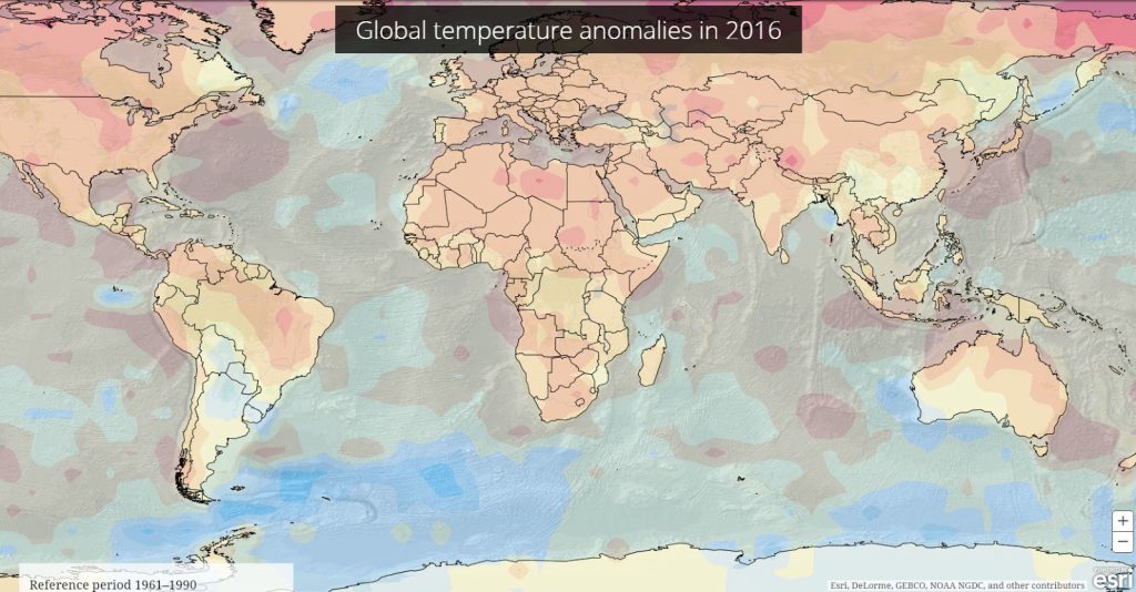Global temperature anomalies in 2016 - Vivid Maps