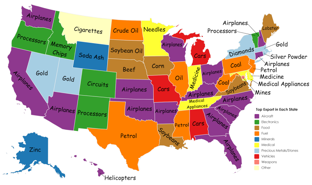 Top Export in Each U.S. State - Vivid Maps