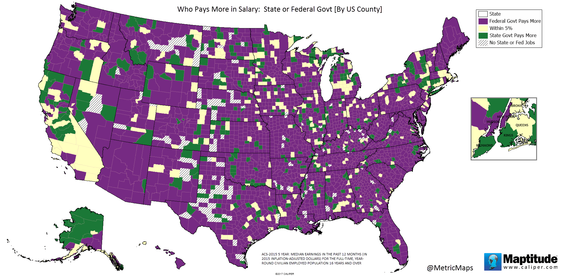 Who Pays More in Salary: State or Federal Government - Vivid Maps