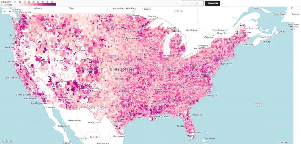 Average commute time to work in the United States - Vivid Maps