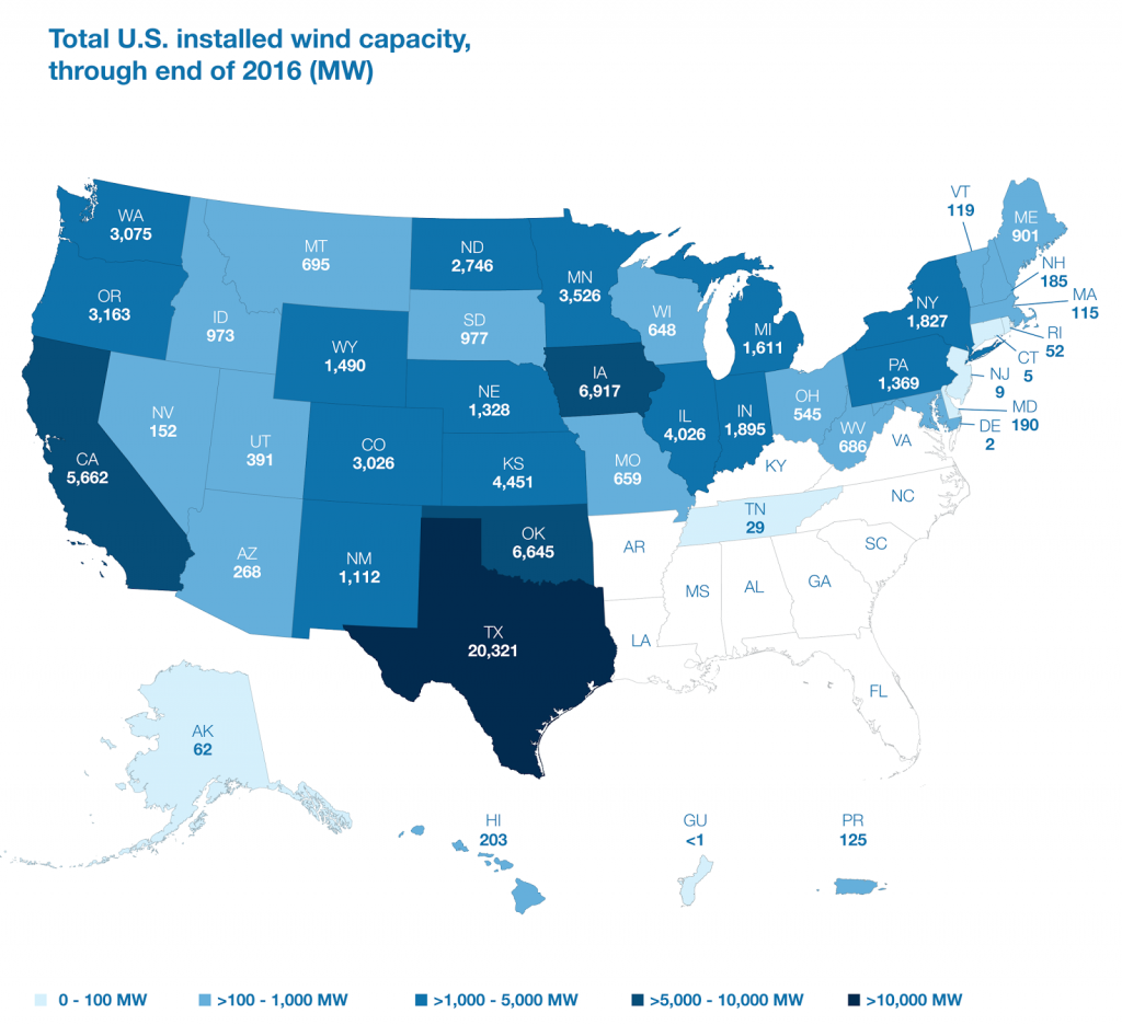 Total US installed wind capacity (2016) - Vivid Maps