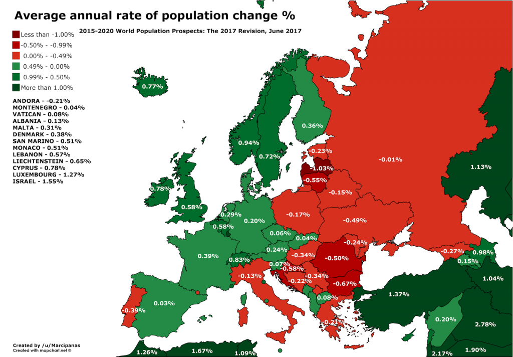 Average annual rate of population change % - Vivid Maps