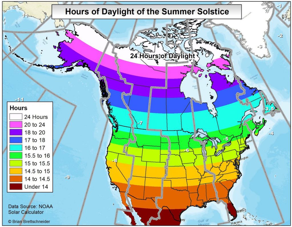 Sunrise Time Sunset Time And Hours Of Daylight On The Summer Solstice