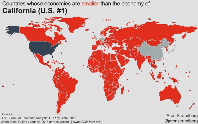 How the national economies of the world compare to US states - Vivid Maps