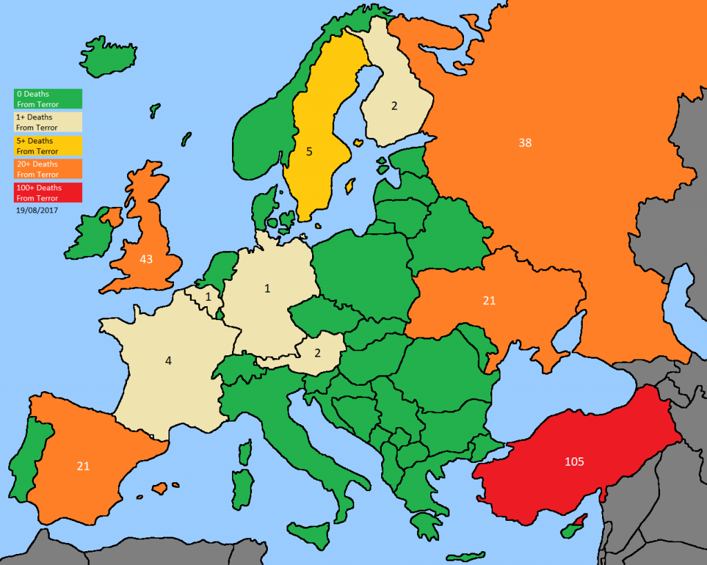 Fatalities caused by Islamist terrorist attacks in Europe - Vivid Maps