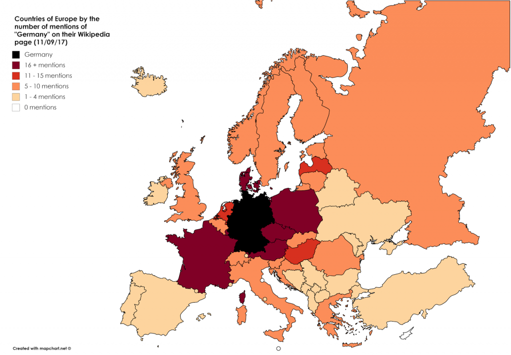 Countries of Europe by the number of mentions of "Germany" on their ...