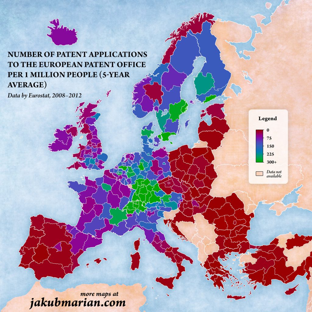Number of patent applications to the European patent office per 1 ...