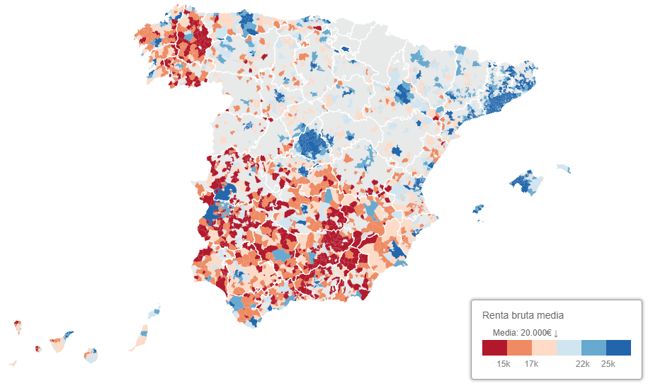 Evaluating the urban-rural wealth gap in Spain - Vivid Maps