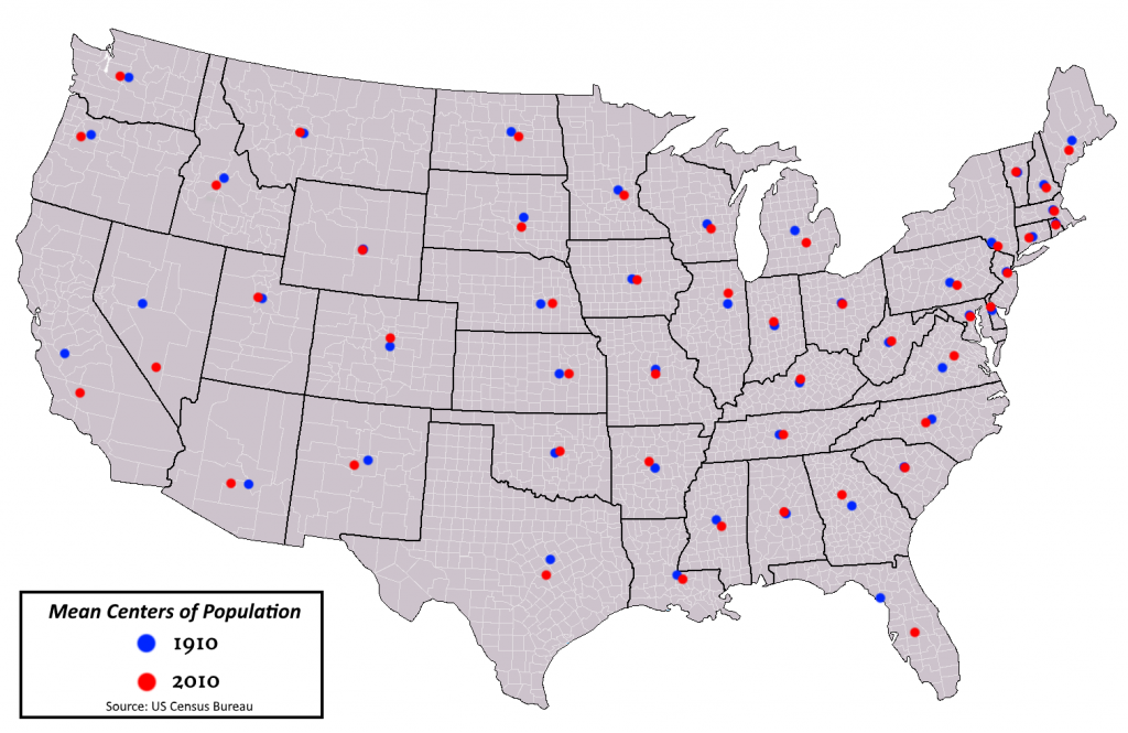 How U.S. State Population Centers Shifted Over a Century - Vivid Maps