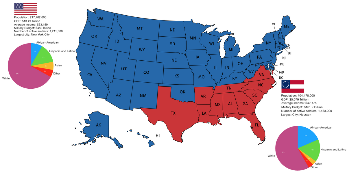 The Former Confederate States vs. The Rest of the U.S. Today: A Map ...