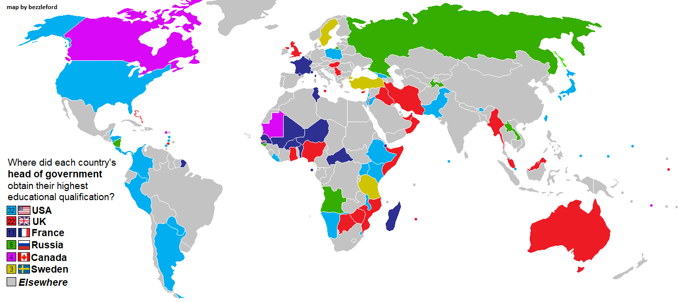 Where did each country's head of government obtain their highest ...