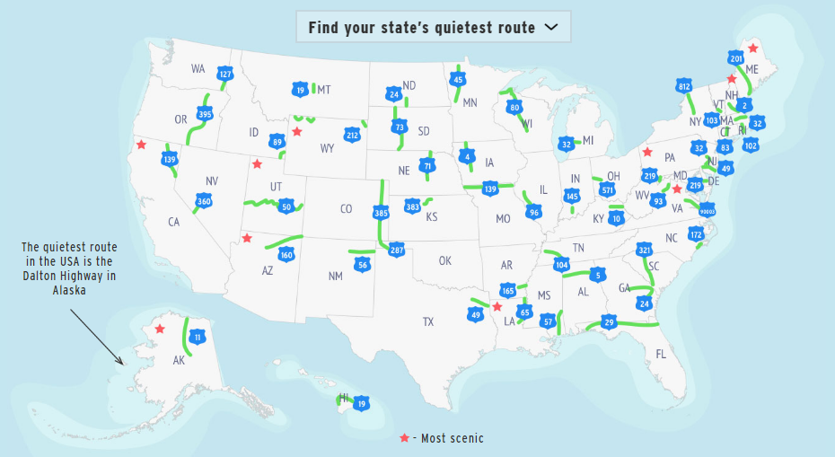 America's quietest routes - Vivid Maps