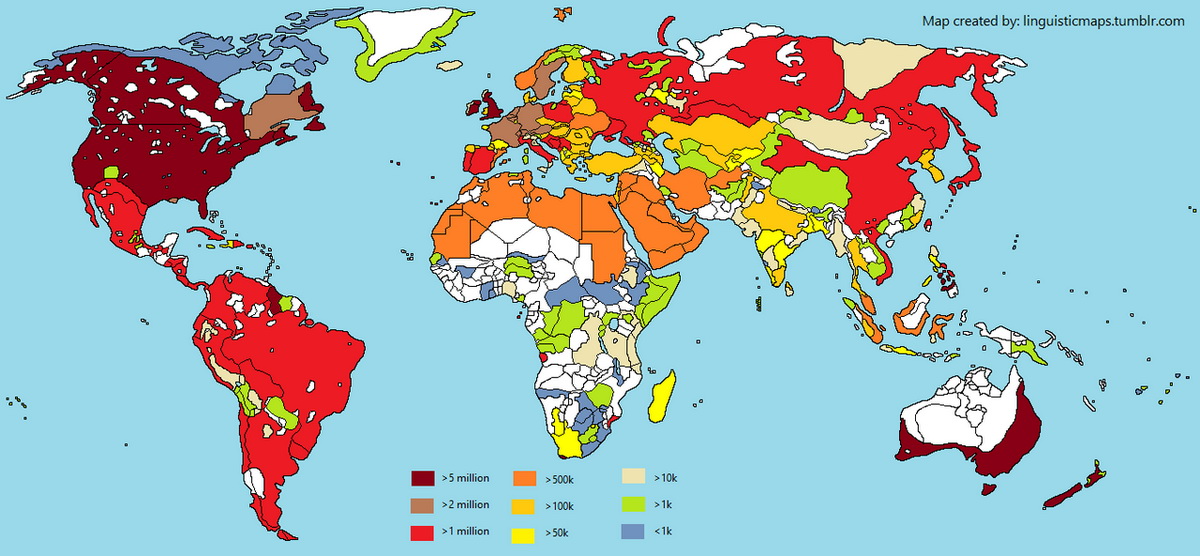 Size of each language respective Wikipedia by number of articles ...
