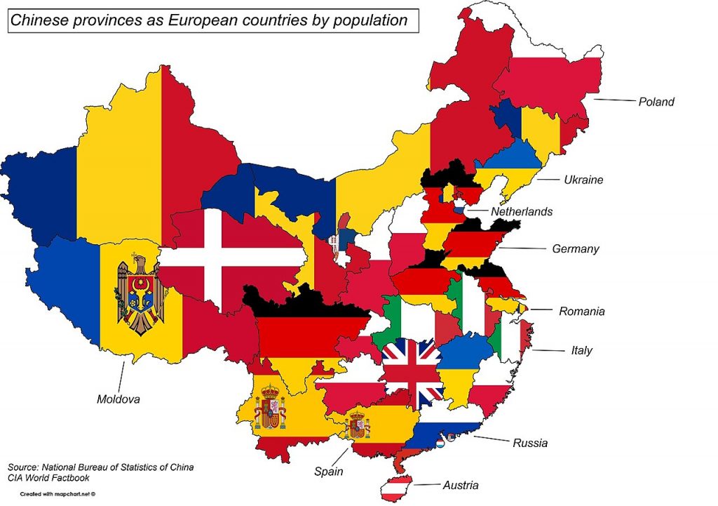How Population of Different Countries Fit into China - Vivid Maps